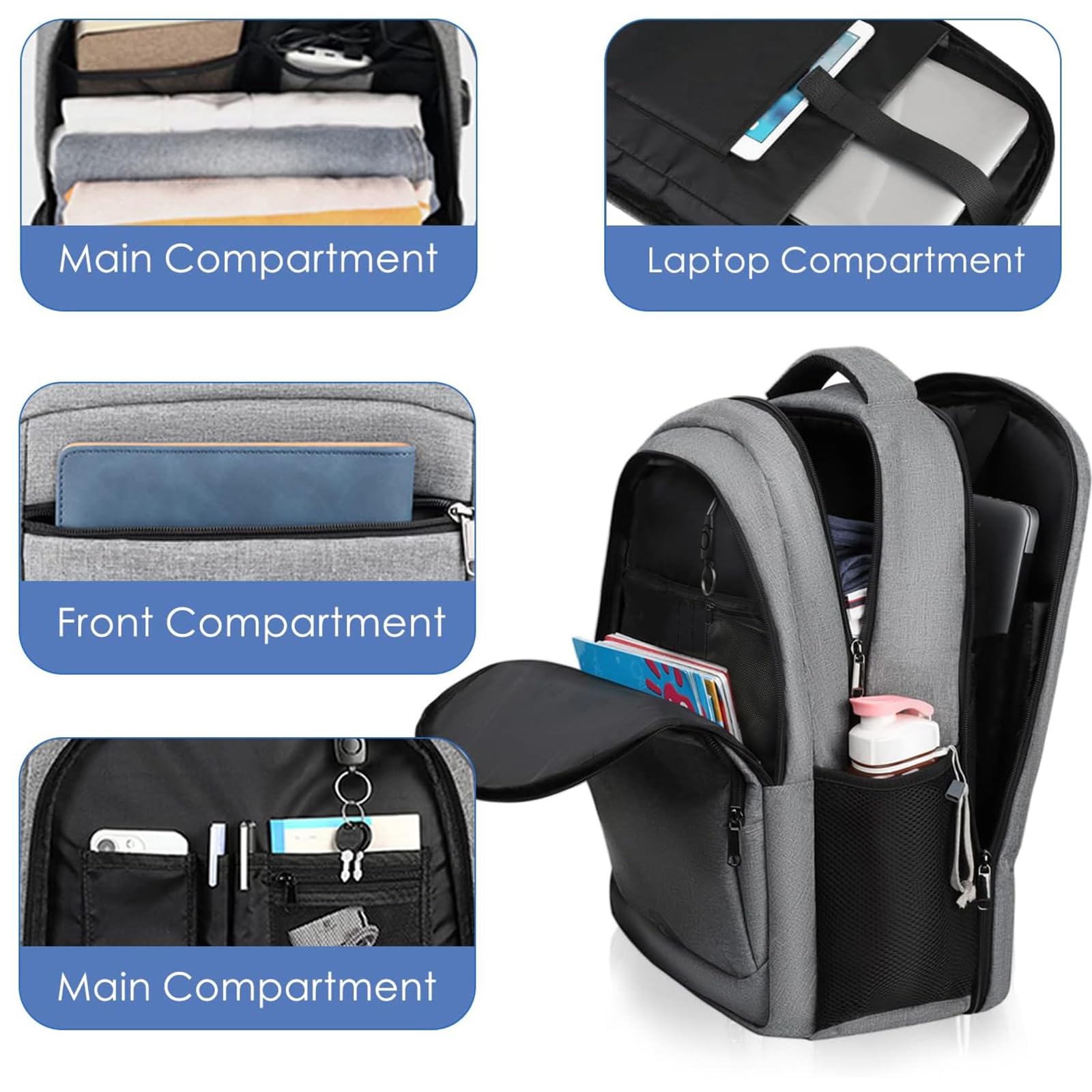 42L Extra Large Backpack, Anti Theft TSA Flight Approved Laptop Backpack for Men Women, 17.3 Inch Business Computer Backpack with USB Port, Water Resistant Teacher Nurse Travel Weekender Daypack, Grey