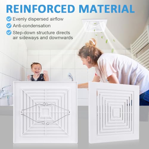 97011723 Bathroom Ceiling Fan Grille with Springs Replacement Parts for Square Ceiling or Wall-Mount Exhaust Fan Fits Models 663,670,671,675,688,689 Ventilation Fan - Plastic Cover White