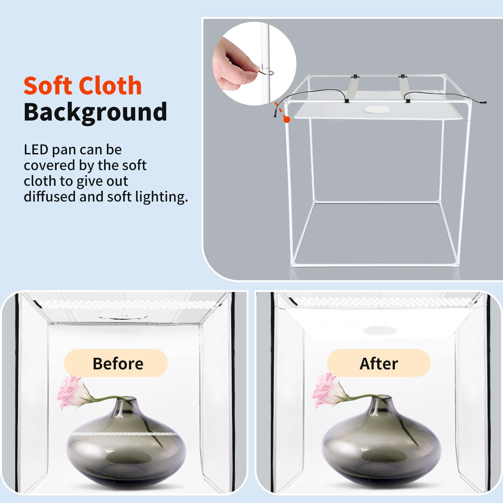32"x32" Photo Studio Light Box for Photography, 3 Color 10-Level Adjustable Photo Box with Soft Light Cloth 32 inch Professional Photo Background Shooting Tents White Light, Soft Light, Warm Light