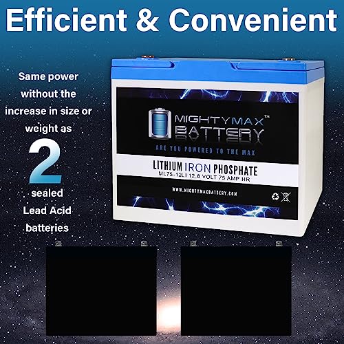 Mighty Max Battery Mighty Max Battery ML75-12LI - 12 Volt 75 AH Deep Cycle Lithium Iron Phosphate (LiFePO4) Rechargeable and Maintenance Free Battery