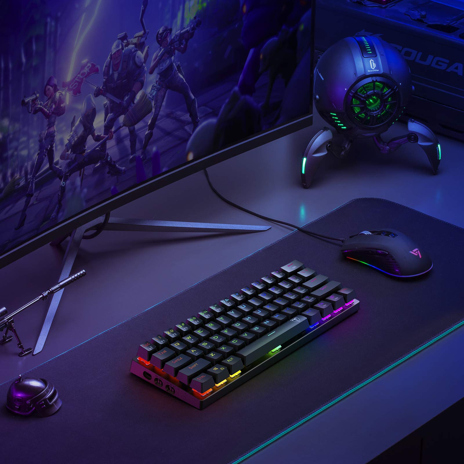 60% Wireless Mechanical Keyboard, RGB Backlit Rechargeable Gaming Keyboard, Blue Switch, Compact Small Multi-Device Bluetooth Keyboard, Portable Keyboard with Customization Light for PC Mac Gamer