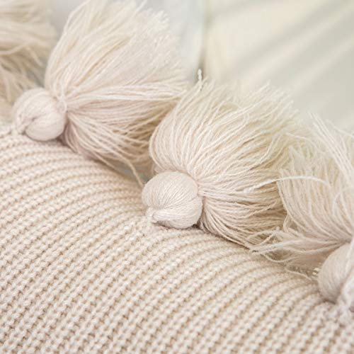famibay Knitted Pillow Covers with Pompoms Tassel Boho Striped Cable Knit Throw Pillow Cases Decorative Pillow Cushion Cover Set for Home Sofa Couch Bed 18β x 18β Beige