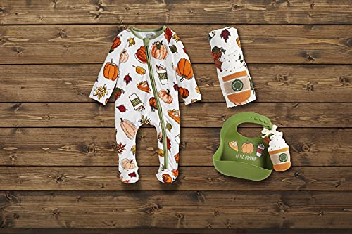 Mud Pie Unisex Baby Pumpkin Bib and Rattle Set, Green, 10 1/4" x 9"