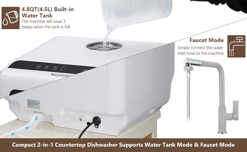 Agrestem Portable Dishwasher,Countertop Dishwasher with Water Tank,5 Programs, Dual Sprays,149℉ High Temp & Air Dry, Mini Dishwasher for RVs & Apartments