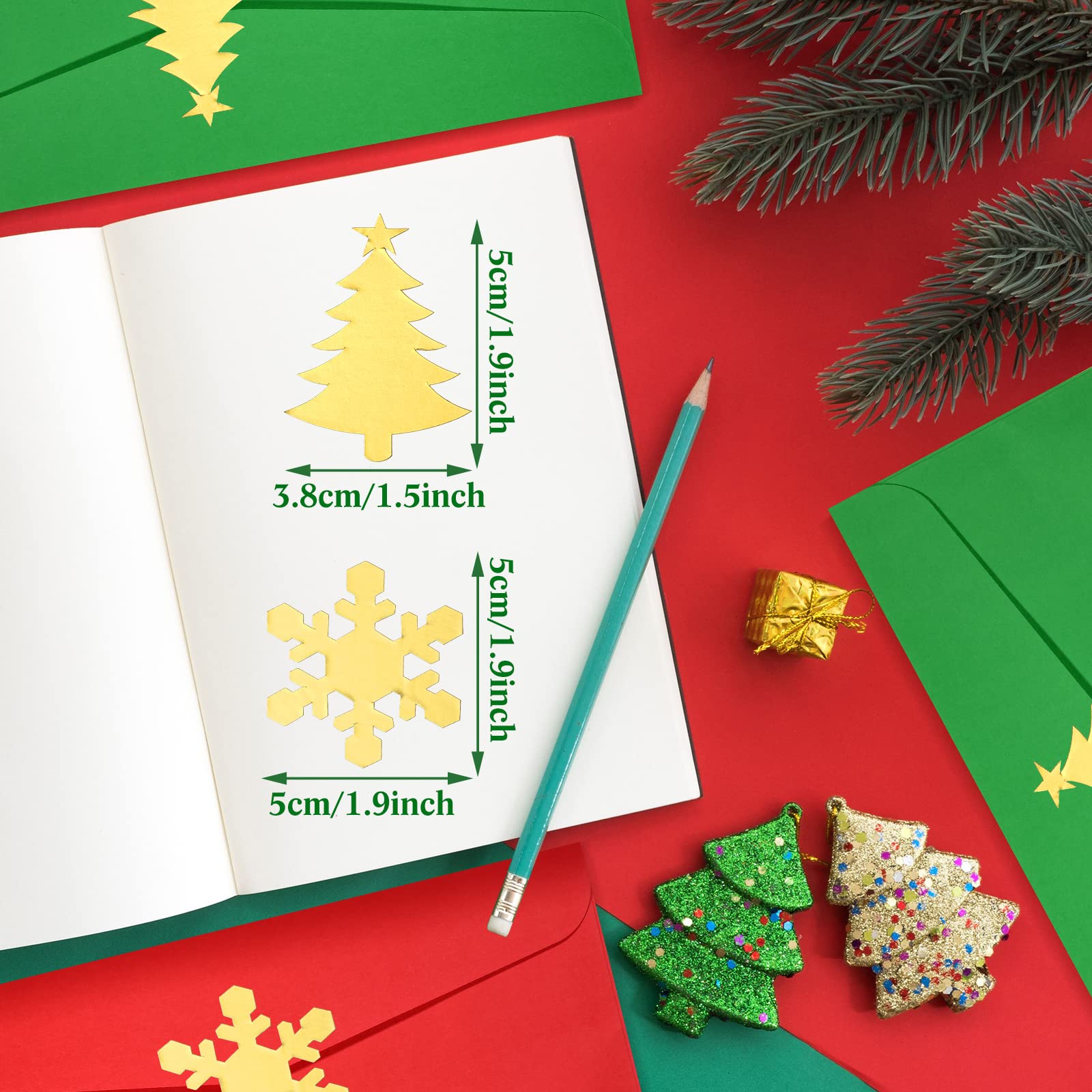 360 Pcs Christmas Envelope Seal Stickers Gold Snowflake Stickers Christmas Tree Seals Holiday Stickers Xmas Envelope Decals for Mail Wedding Invitation Greeting Card Party Gift Bag