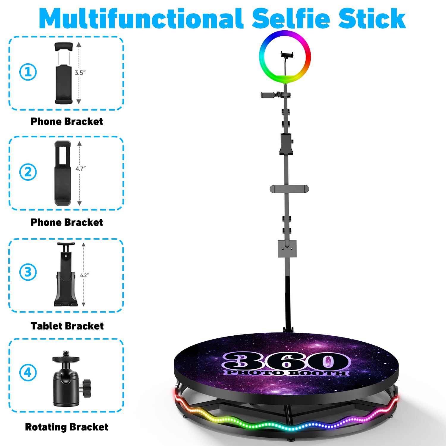 360 Photo Booth Machine for Parties Free Custom Logo with Ring Light Stand on Remote Control Automatic Slow Motion 360 Spin Photo Camera Booth