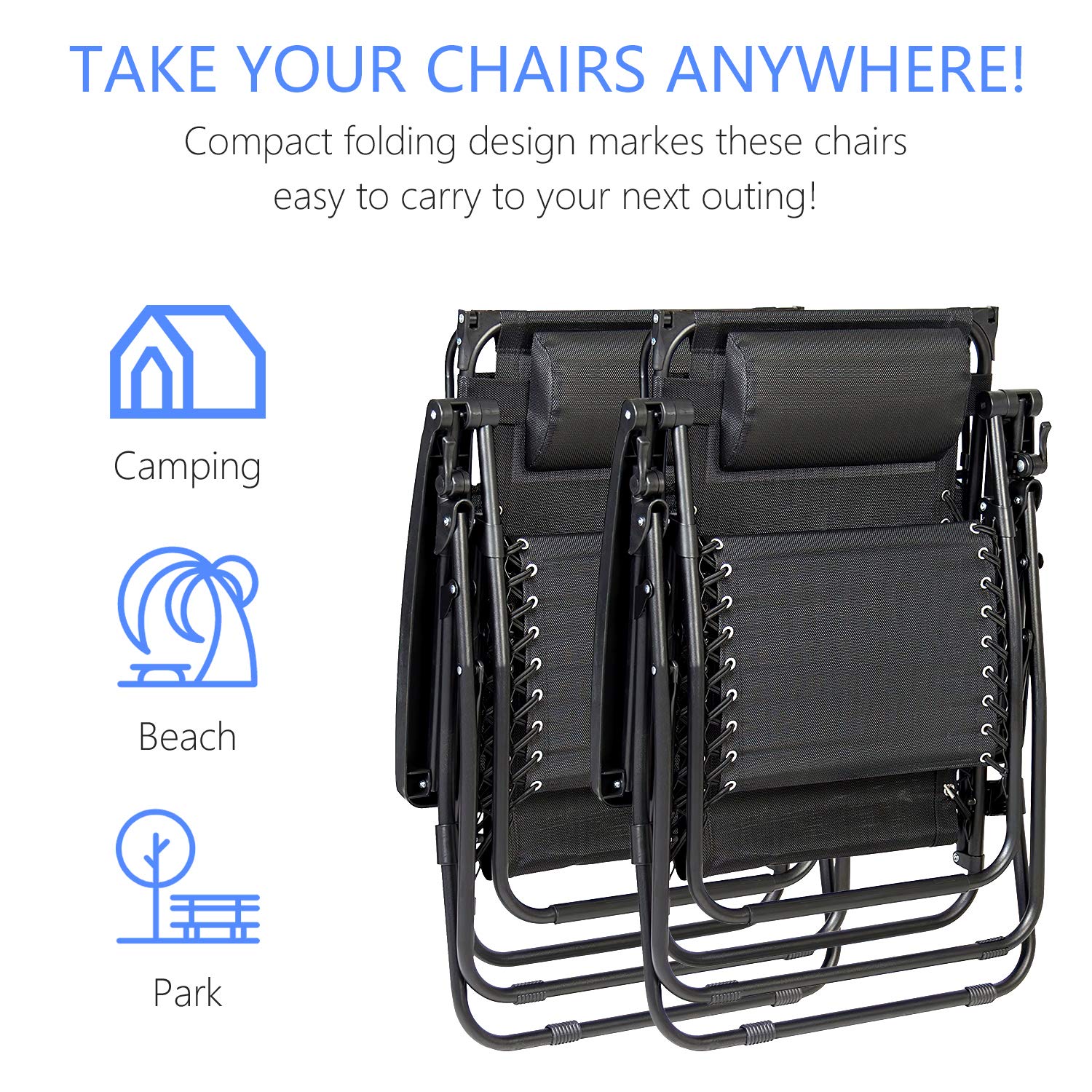 Meet perfect Zero Gravity Chairs Set of 2 with Canopy, Adjustable Outdoor Recliners Outdoor Patio Chairs Folding Reclining Lounge Chair w/Pillows and Cup Holder Trays- 2 Pack, Black
