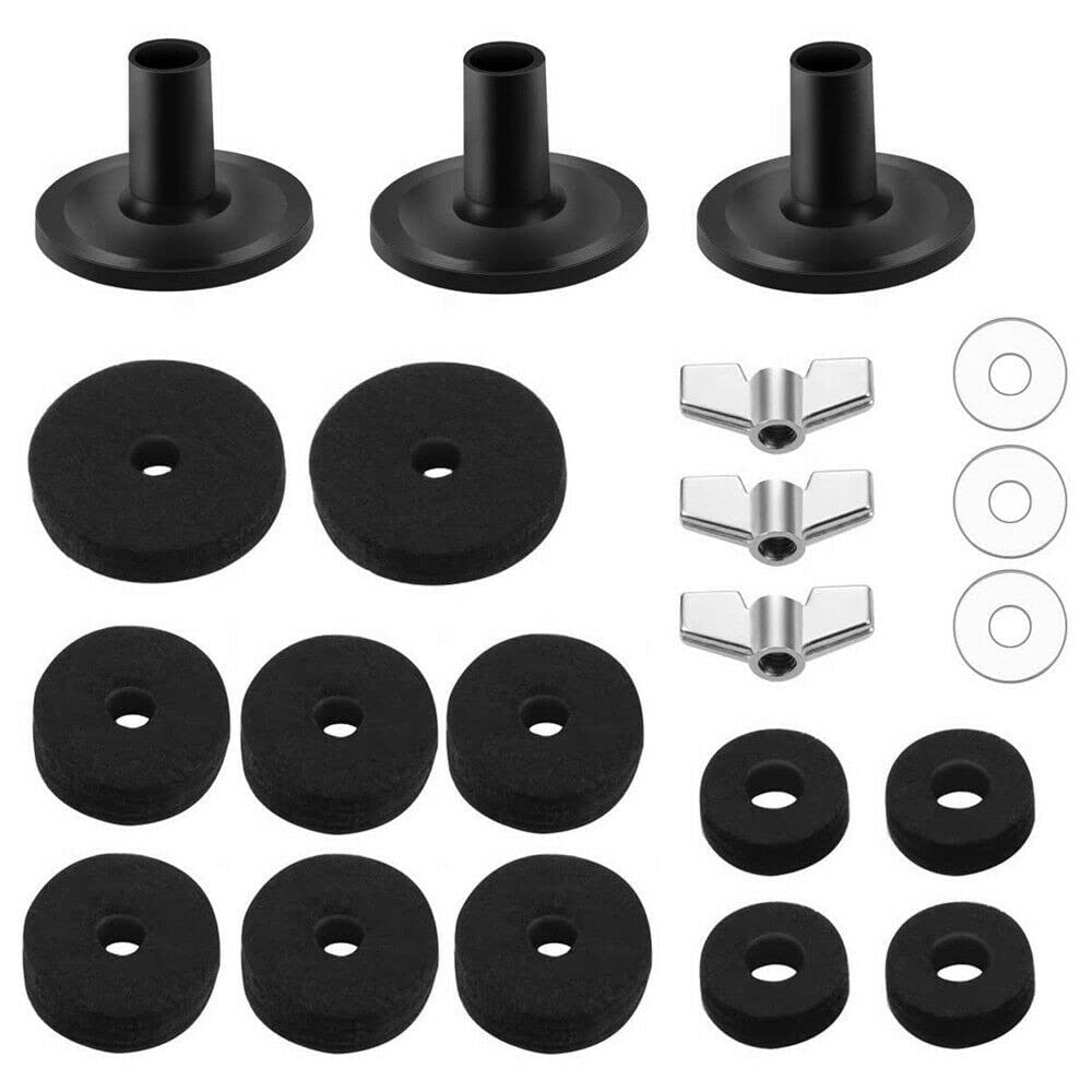 21 PCS Cymbal Replacement Accessories, Cymbal Stand Felts, Drum Cymbal Felt Pads Include Wing Nuts, Felt Cymbal Sleeves with Base Wing Nuts, Washer, Sleeves and Base Wing Nuts Replacement (Gray)