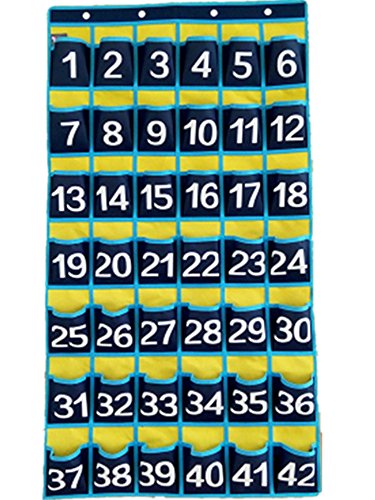 Classroom Numbered Pocket Charts Graphing Calculator Storage Cell Phones Holder 42 Pockets Royal Blue