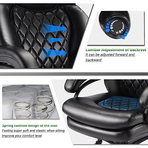 400lbs Big and Tall Office Chair Wide Spring Seat Executive Office Chair for Heavy People Adjustable Headrest Home Office Desk Chair with Heavy Duty Casters 360 Swivel High Back Computer Chair (BLACK)