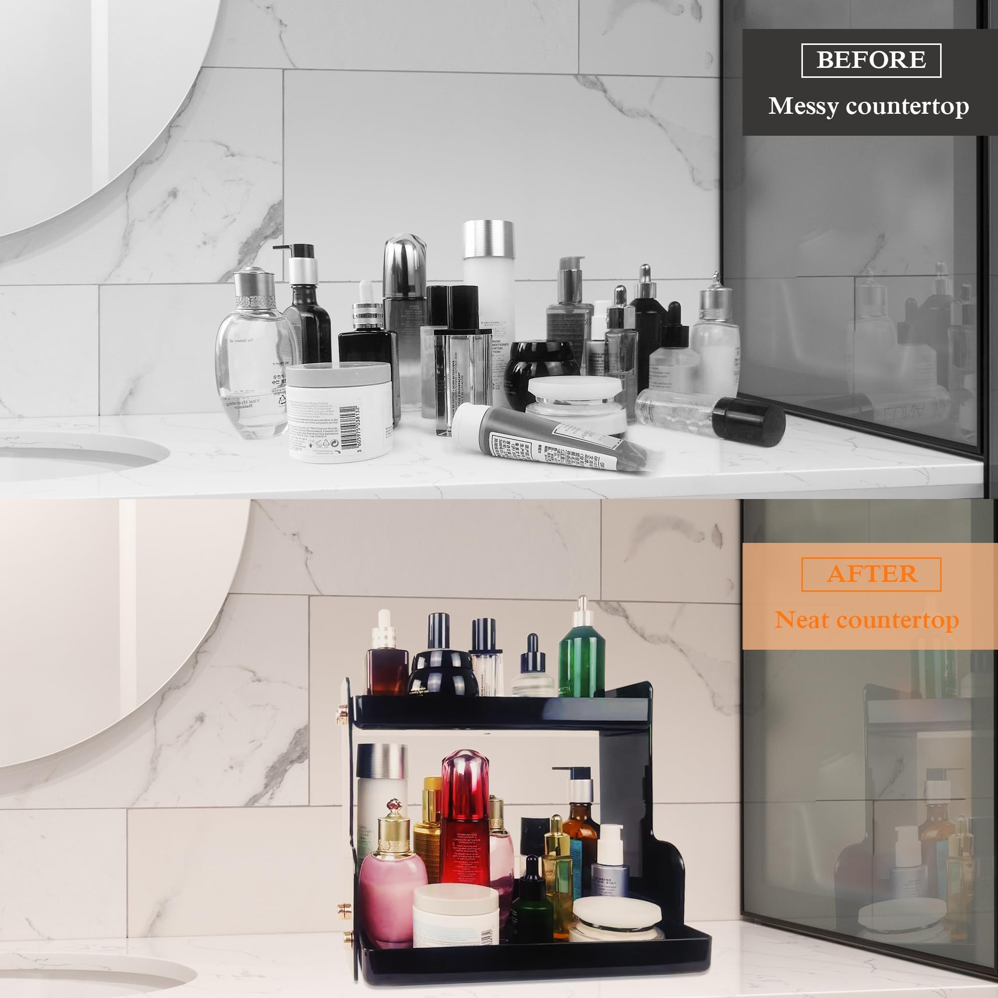 FICTOR 2-Tier Bathroom Countertop Organizer Acrylic Bathroom Counter Clear Storage Organizer Shelf for Skincare, Makeup, Perfume, Vanity Organizer for Bathroom and Kitchen