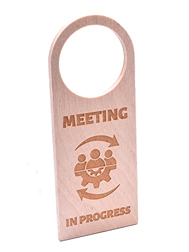 Meeting in Progress, Do Not Disturb Sign, Door Hanger - Engraved in Plywood