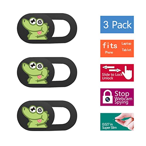 SIREG Webcam Cover Slide 0.027in Ultra Thin Web Camera Cover for Laptops Smartphone PC Tablets for Protecting Your Privacy Security (Frog-Black & 3 Pack)