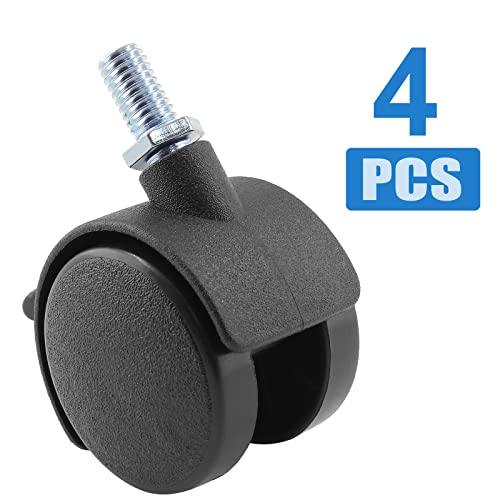 BokWin 4 Pcs 1.5" Nylon Plastic Replacement Caster Swivel Furniture Wheels with Brakes for Office Chair, Game Chair, Kitchen Shelf, Sofa(Stem Diameter 5/16β)