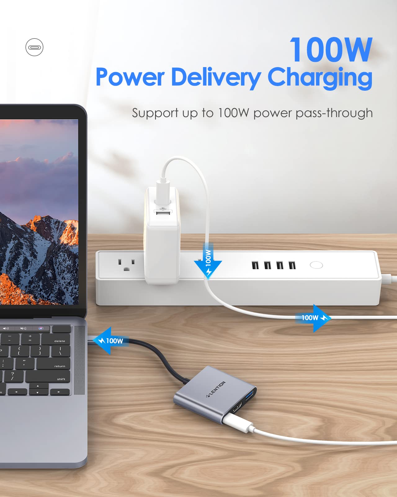 LENTION 3-in-1 USB C Hub with 100W Power Delivery, USB 3.0 & 4K HDMI for 2023-2016 MacBook Pro, New Mac Air/Surface/Chrome/Steam Deck, More, Stable Driver Adapter (CB-C14, Space Gray)