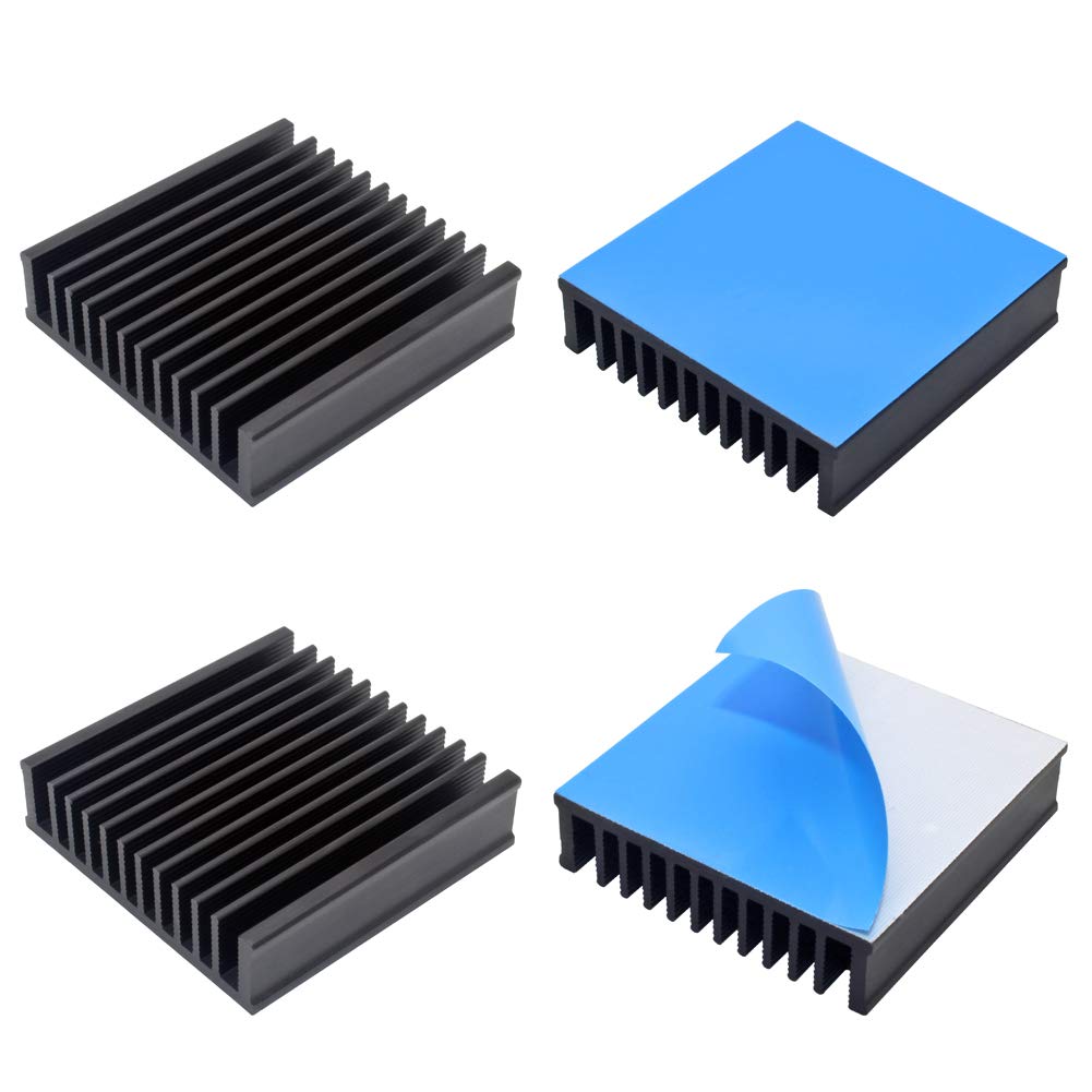 4pcs Aluminum Heatsink 50x50x12.8mm / 1.97x1.97x0.5inches for Electronic Chip Cooling with Thermal Conductive Double Sided Tape