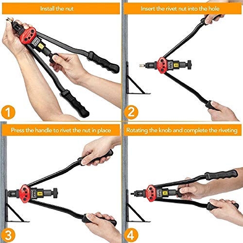 AIUITIO 16" Rivet Nut Tool, Rivnut Tool Kit with 15 Metric and SAE Mandrels, Nutsert Rivet Tool Set with 150Pcs Rivnuts