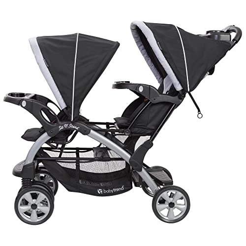 Baby Trend Sit N Stand Easy Fold Travel Double Baby Stroller and Single Infant Car Seat Travel System with Safety Harnesses and Cover, Stormy
