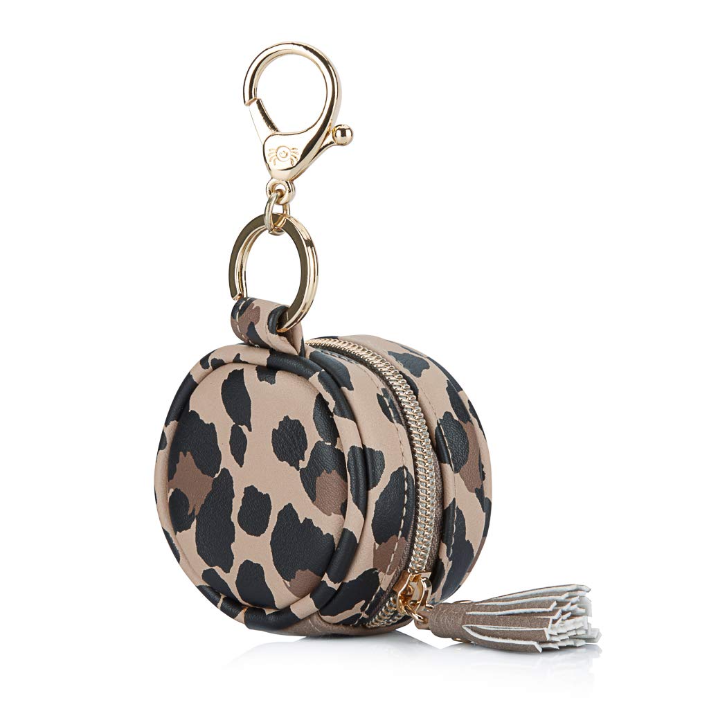 Itzy Ritzy Pacifier Holder Case with Clip - Pacifier Case Includes Clasp to Easily Attach to a Diaper Bag or Purse, Measures 2.5" in Diameter and Holds 2 Pacifiers (Leopard)