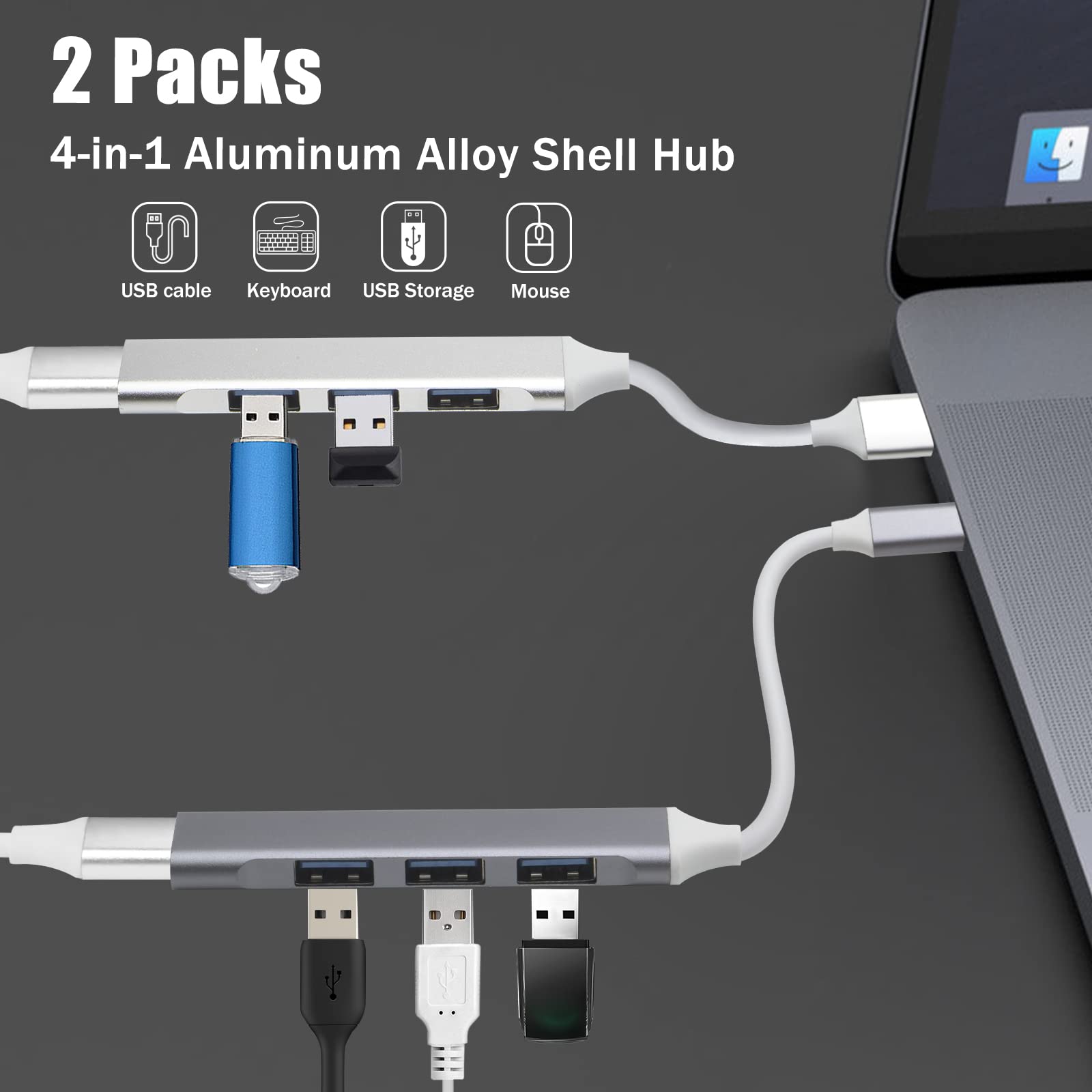 2pcs USB C Hub USB Hub 3.0,4-Port USB C to USB Adapter USB to USB C Adapter,Ultra-Slim USB C Adapter USB Splitter,USB C Dock USB Extender for Laptop,iMac Pro,MacBook Air,Mac,USB to USB C,USB C to USB