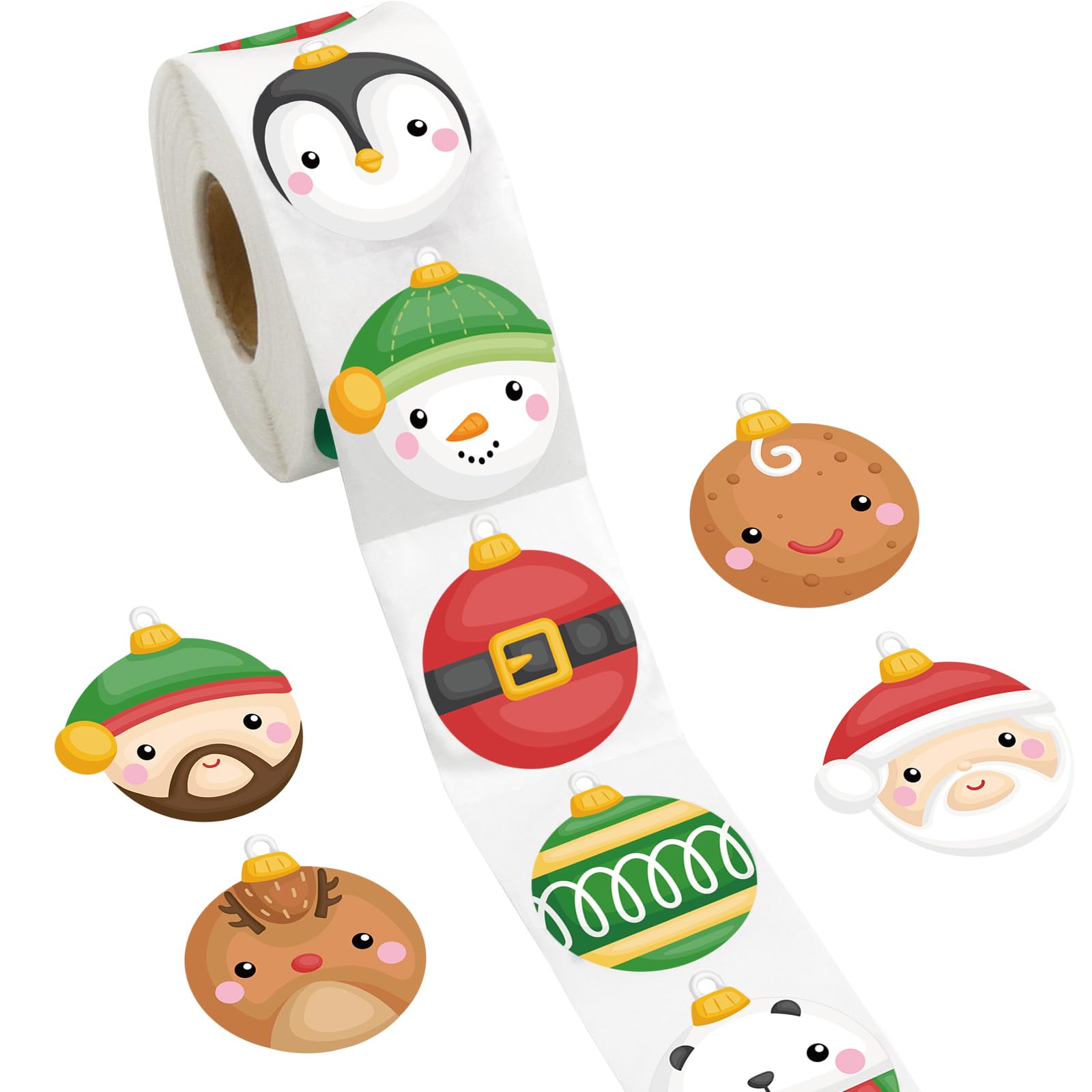 Ornament Stickers Christmas Roll Sticker for Kids Christmas Cards Envelopes Seal Gift Tags 500Pcs