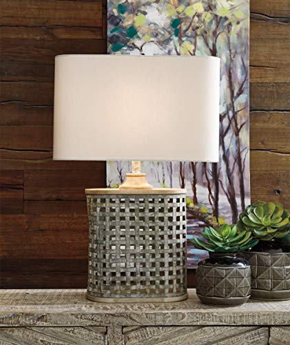 Signature Design by Ashley Deondra Contemporary 29" Round Galvanized Metal Single Table Lamp, Gray