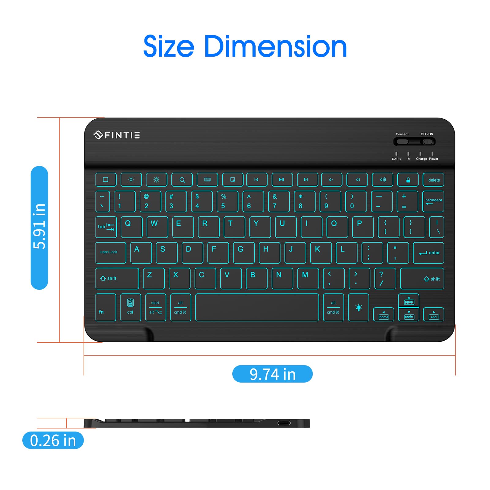 FINTIE 10-Inch Ultrathin Wireless Bluetooth Backlight Keyboard, [7 Color Backlit] Rechargeable Keyboard for iPad Samsung Tablet, iPhone Smartphone, iOS, Android Tablets Phone, Black