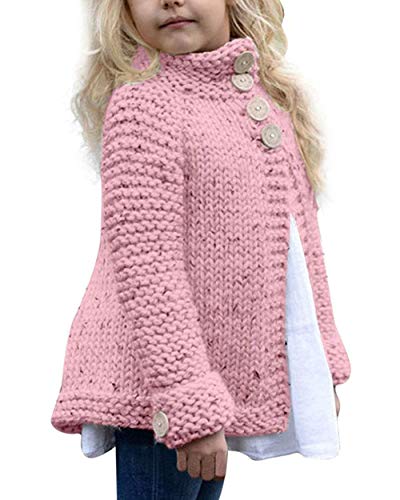 Willow Dance Toddler Baby Girls Autumn Winter Clothes Button Knitted Sweater Cardigan Cloak Warm Thick Coat (Pink, 6-7 Years)