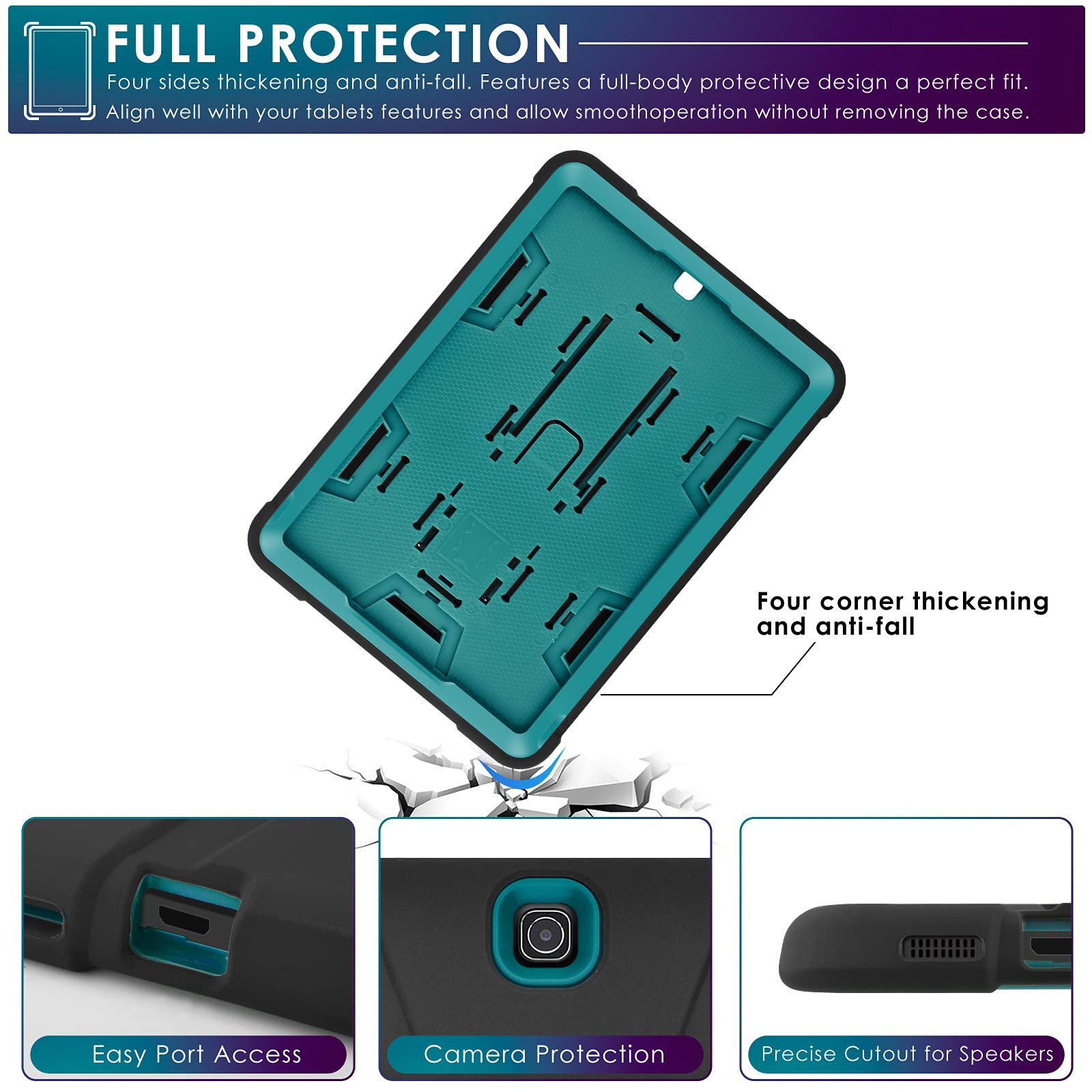 DETUOSI Shockproof Case for Samsung Galaxy Tab S2 9.7" 2015 (SM-T810/ T813/ T817T/ T817V),3-Layers Hybrid Heavy Duty Multi-Angle Kickstand Protective Cover for Samsung Galaxy Tab S2 9.7" Case for Kids