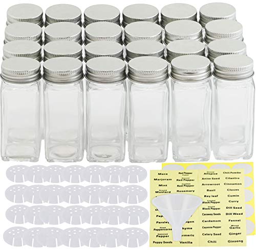 SimpleHouseware Spice Jars 4 Ounce Square Bottles w/labels, 24-Pack