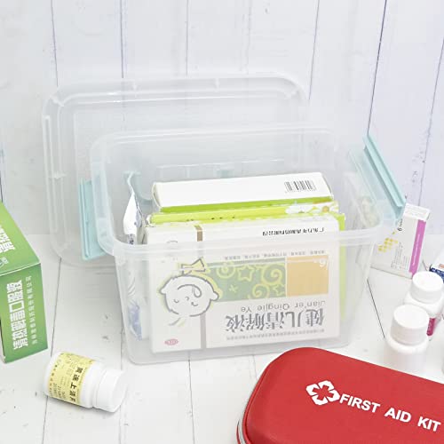 Ucake 8 Quart Plastic Small Storage Box with Handel, Clear Storage Bin with Lid, 6 Pack