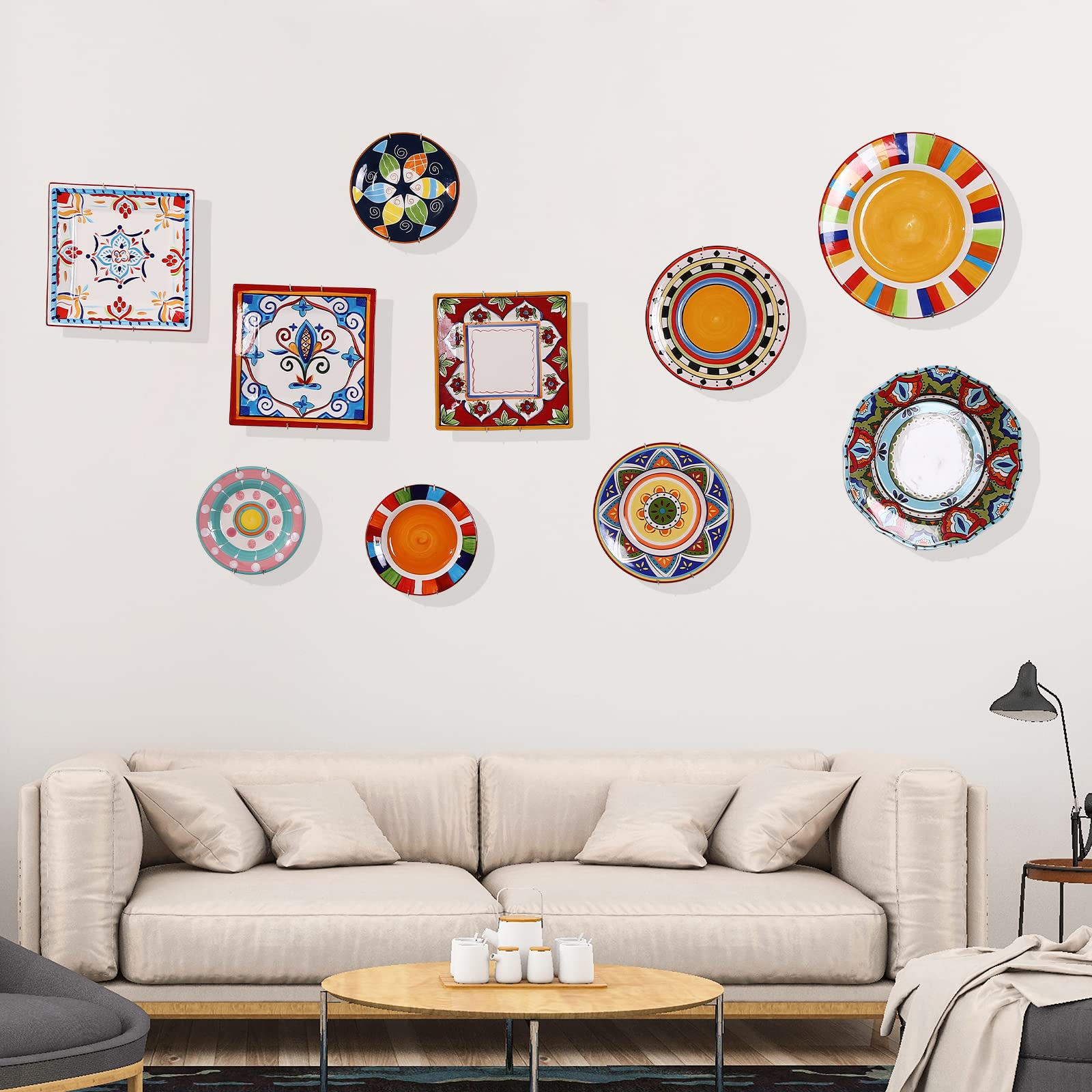 Fasunry 10 Pack Plate Hangers, 8 Inch Wall Plate Hangers and 12 Pack Wall Hooks, Compatible 7.5 to 8.5 Inch Decorative Plates, Antique China, Antique Plates and Arts