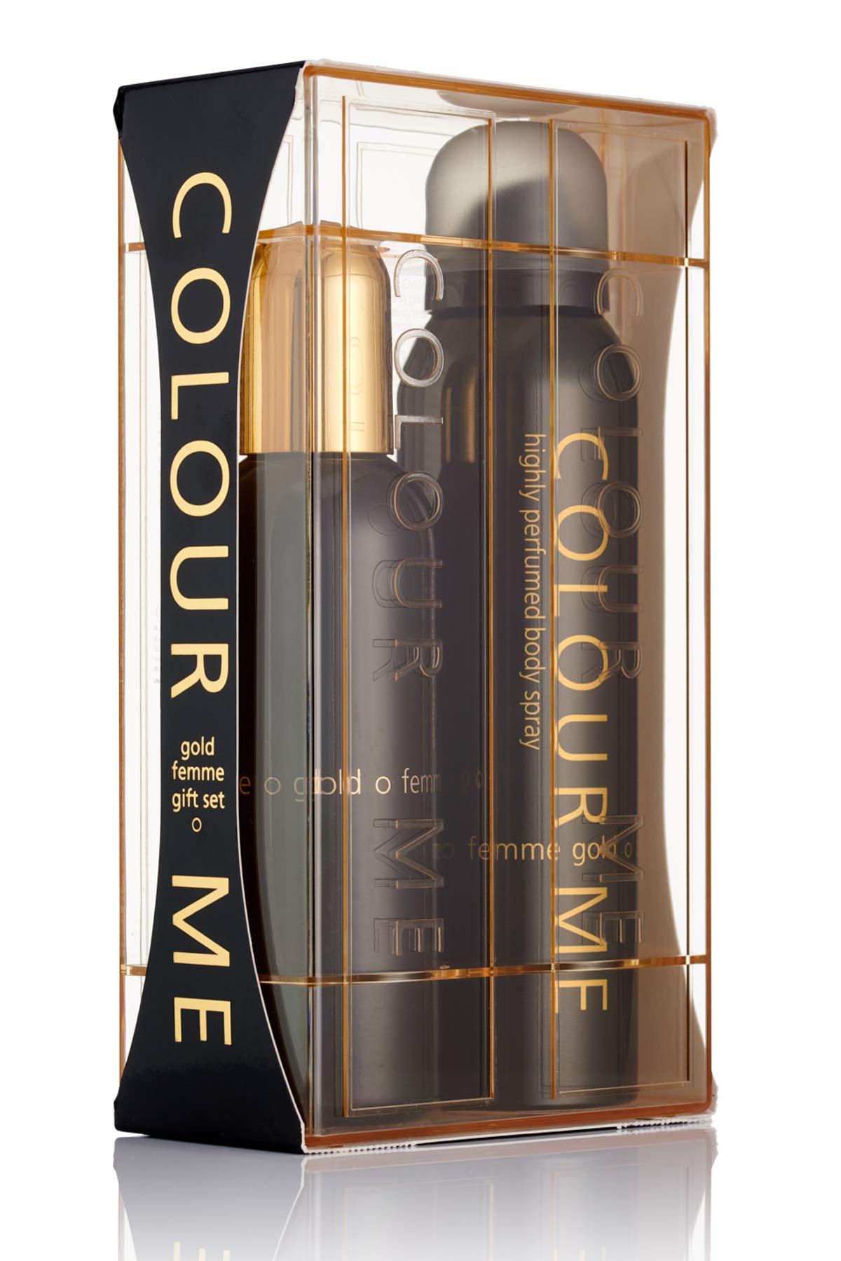 Colour Me | Femme Gold | Eau de Toilette and Body Spray | Perfume 2 Piece Gift Set | Womens Fragrance | Oriental Fruity Scent | EDT Spray - 3.4 oz / Body Spray - 5.1 oz