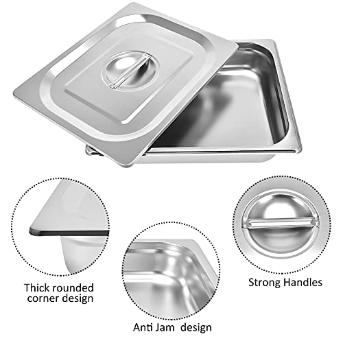 DatingDay 4 Packs Stainless steam Hotel pan,1/2 Size x 2.5" Deep,22 Gauge/0.7mm Thick Stainless Steel Hotel Pan Anti Jam Steam Table Pan with Lid (1/2 Size x 2.5" Deep)