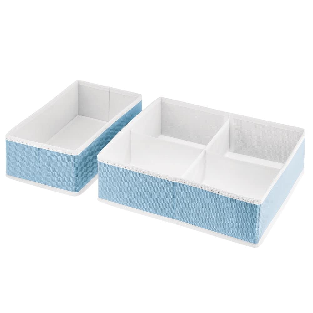 mDesign Soft Fabric Polka Dot Dresser Drawer and Closet Storage Organizer Bin for Child/Kids Room, Nursery, Playroom - Divided 5 Section Tray, Set of 2 - Light Blue/White