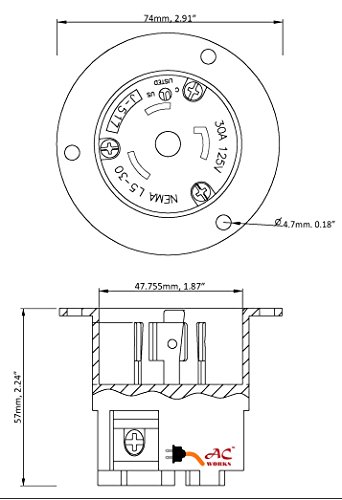 AC WORKS [ASINL530P 30-Amp 125-Volt NEMA L5-30P Flanged Power Input Inlet