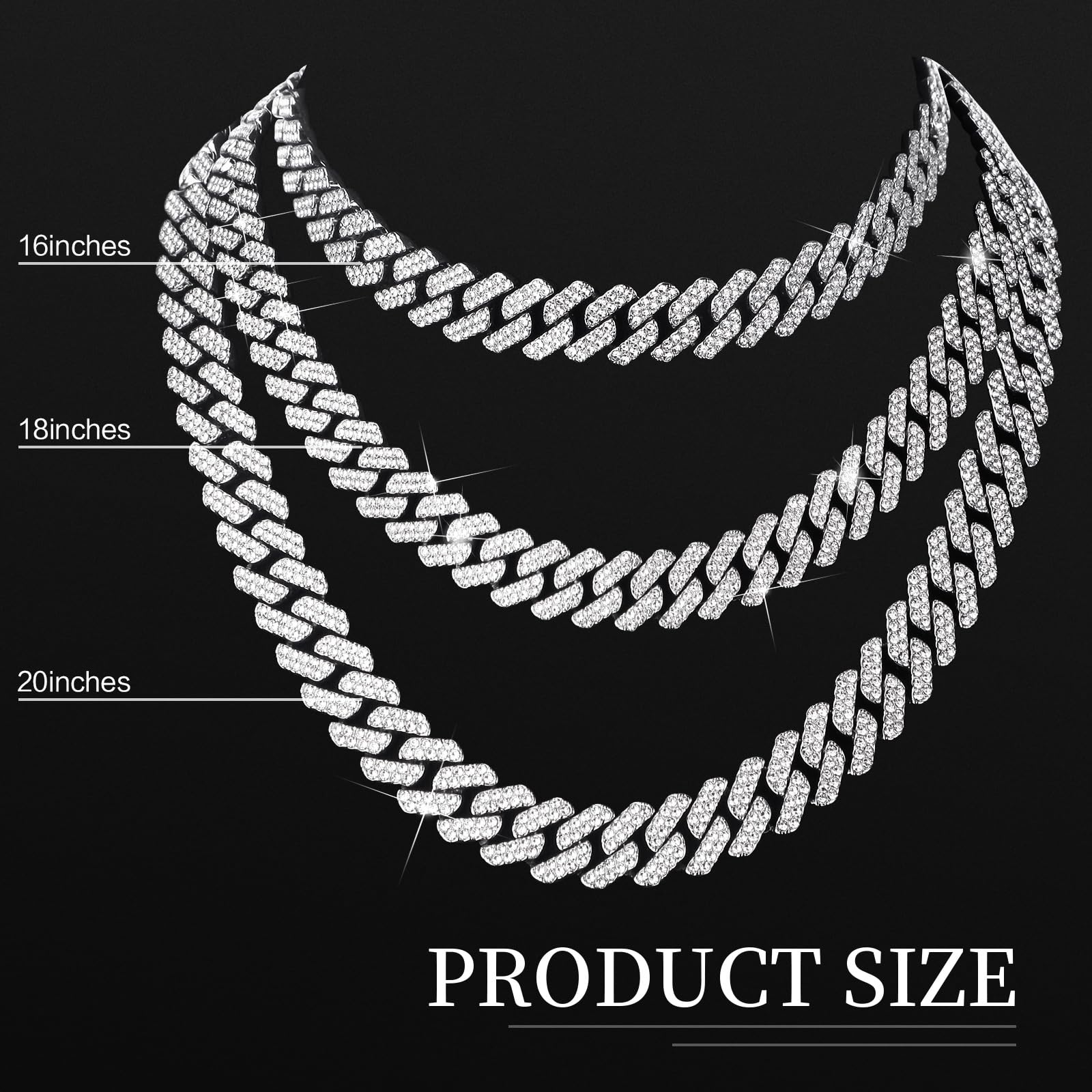 3 Pcs Link Chain Jewelry Set Bling Necklace Bracelet Ring Silver Link Chain for Women Men, Hip Hop Rapper Jewelry Present