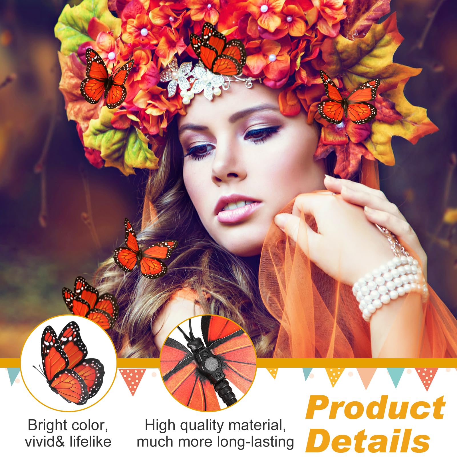 48 Pcs Monarch Butterfly Decorations, Orange Artificial Monarch Butterfly for Craft Home Room Wedding Birthday Party Decor
