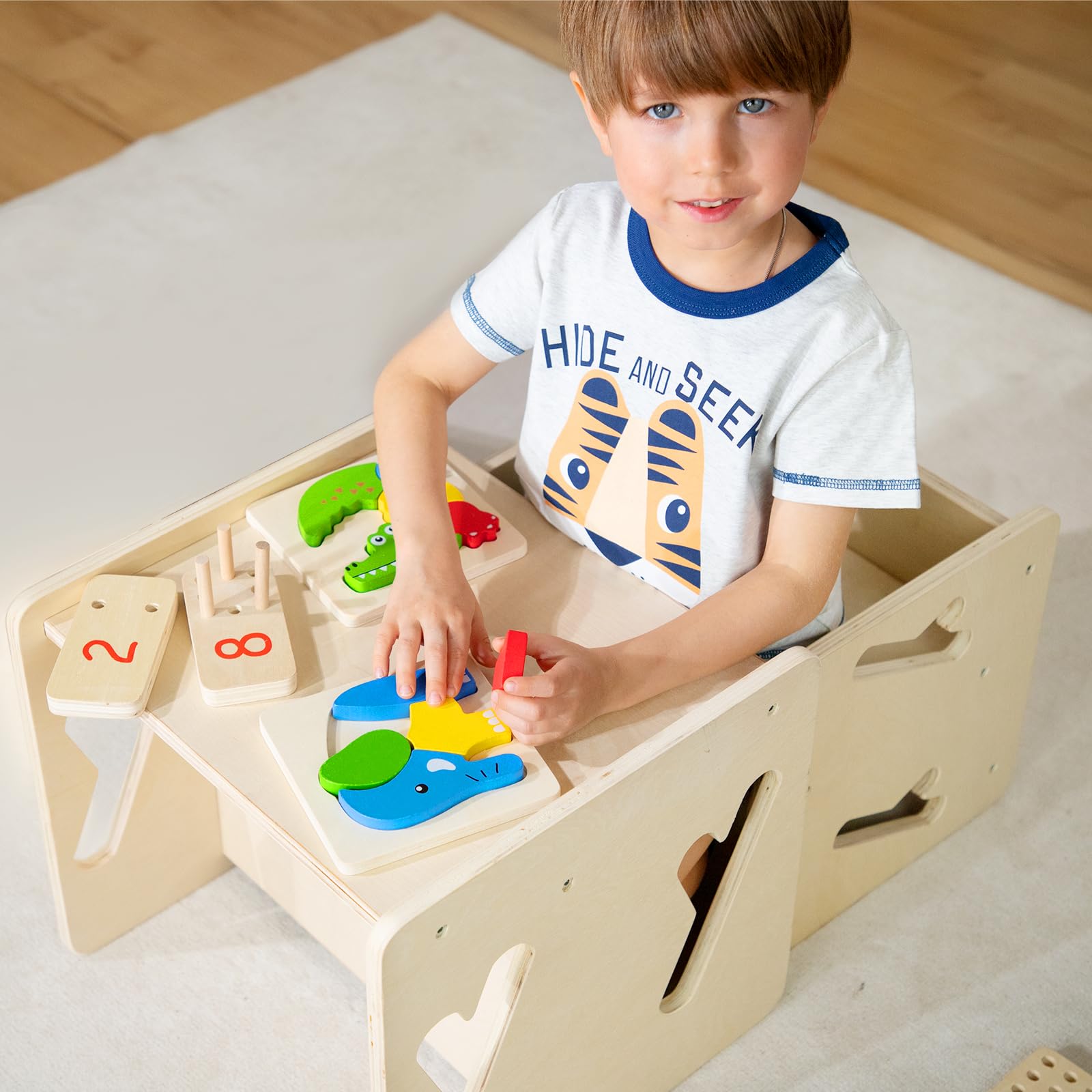 Puecrof Montessori Weaning Table and Chair Solid Wooded Toddler Table and Chair Set Kids Montessori Furniture