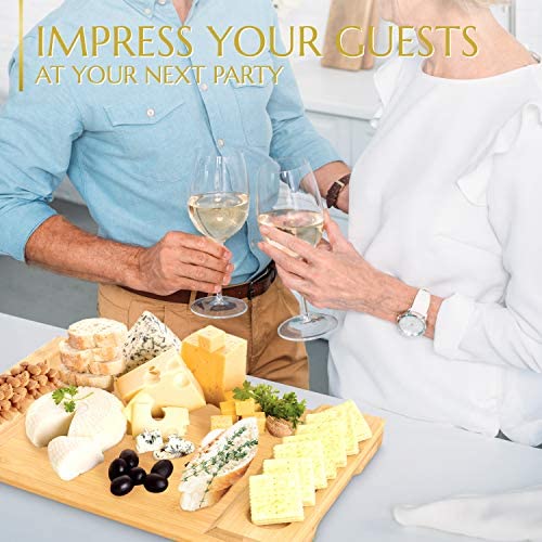 Signature Living Large Bamboo Cheese Board Charcuterie Board (16" x 10" x 1.2") Beautiful Serving Platter for Cheese, Crackers, Meat, Fruit - Durable Wooden Charcuterie Serving Board