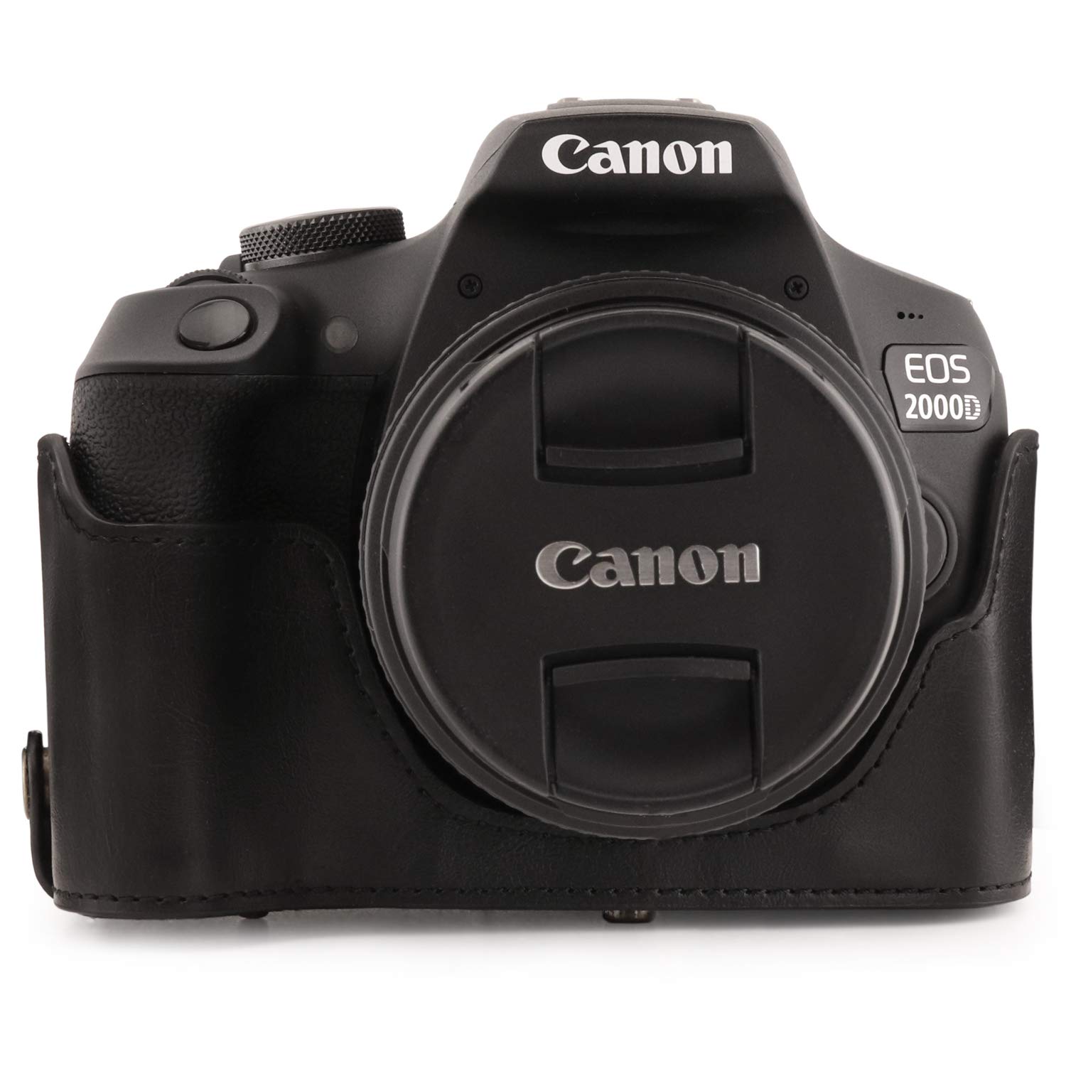 MegaGear MG1607 Ever Ready Leather Camera Case compatible with Canon EOS Rebel T7 (18-55mm), 2000D (18-55mm) - Black