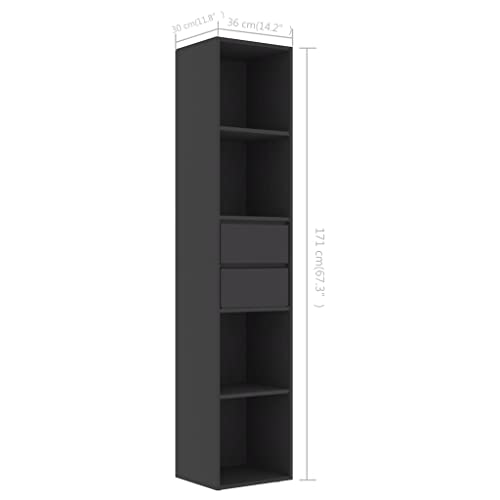 Book Cabinet Storage File Rack Organizer for Filing Kitchen Bathroom Toilet Pantry Corner Home Holder Shelf Outdoor Indoor Wall Garage Lock Gray 14.2"x11.8"x67.3" Chipboard