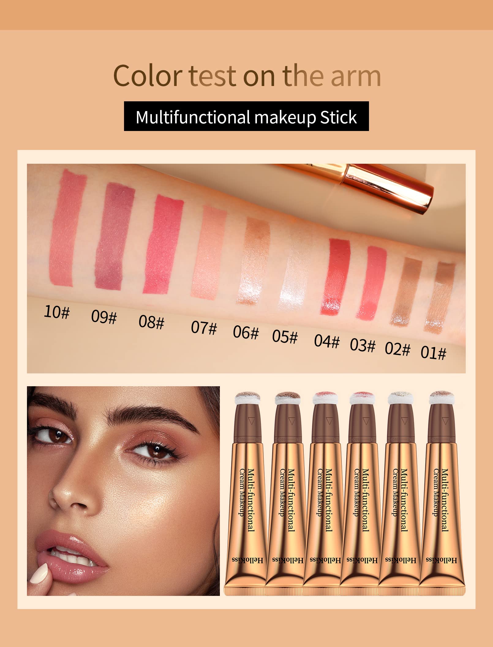 3 Pcs Liquid Contour Beauty Wand Set, Contour & Blush & Highlighter Stick with Cushion Applicator, Attached Easy to Blend, Long Lasting & Smooth Natural Matte Finish (#02#03#05)