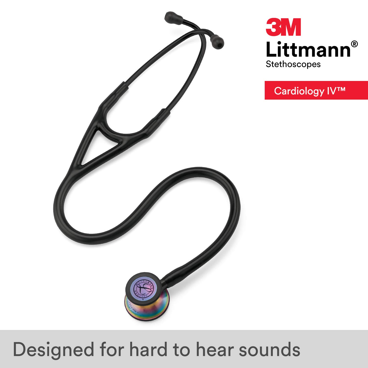 3M Littmann Cardiology IV Diagnostic Stethoscope, Rainbow-Finish Chestpiece, Black Tube, Stem and Headset, 27 inch, 6165 + 40007 Stethoscope Identification Tag, Black