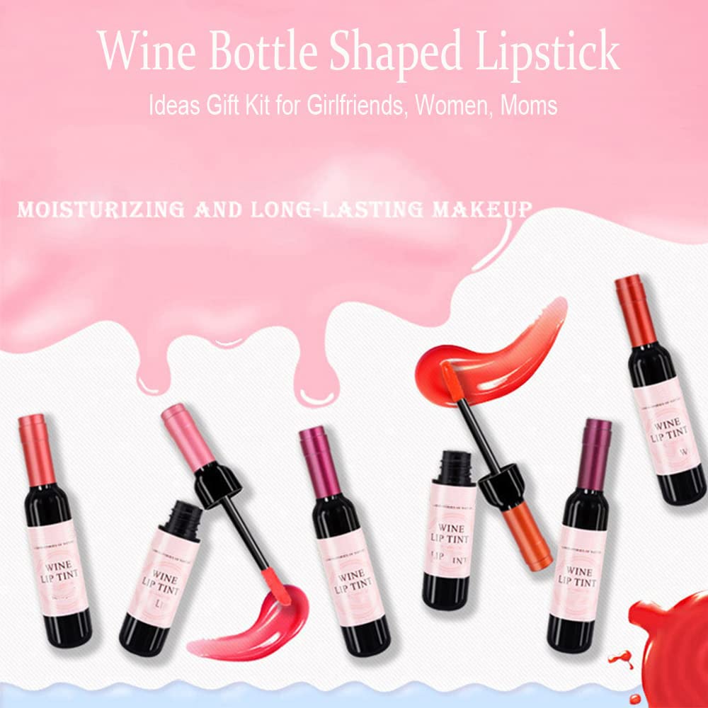 6 Colors/Set Wine Lipstick Matte Long Lasting Waterproof Lip Tint Set Lip Gloss Lip Stain Wine Bottle Lipstick Liquid Lipgloss, Valentine's Day Gift Kit Ideas for Girlfriends, Women, Moms | KlsyChry