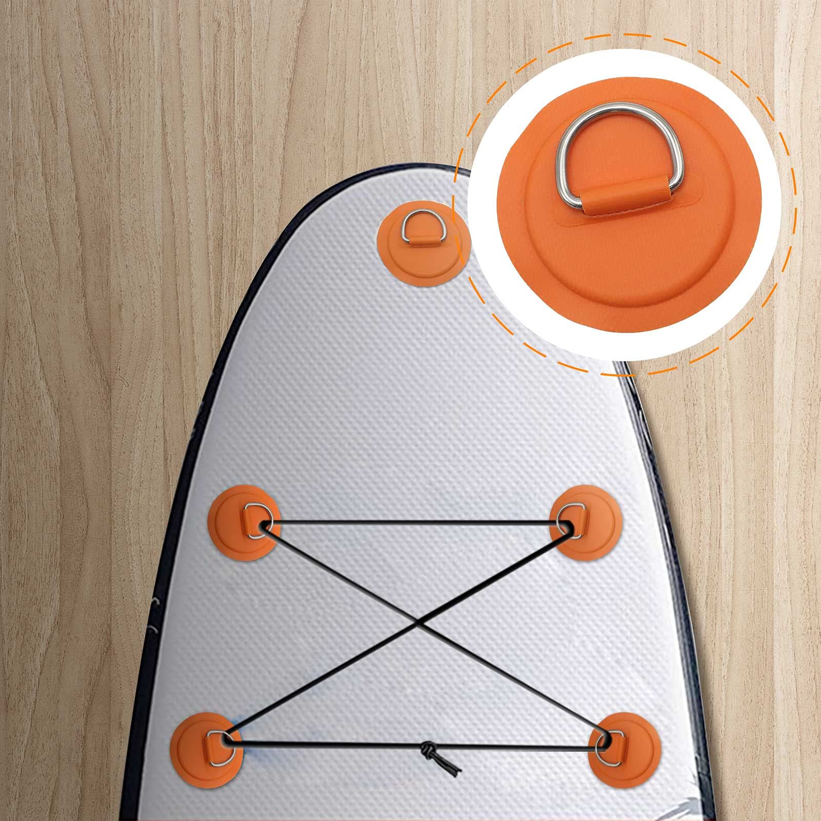 7Pck D-Ring Patch Kayak D Ring Pads and 20ft Strong Elastic Bungee Shock Cord with Hooks Bungee Deck Rigging Kit for Pvc Inflatable Boat Sup Kayak Canoe Deck Surfboard Raft Stand Up Paddle Board