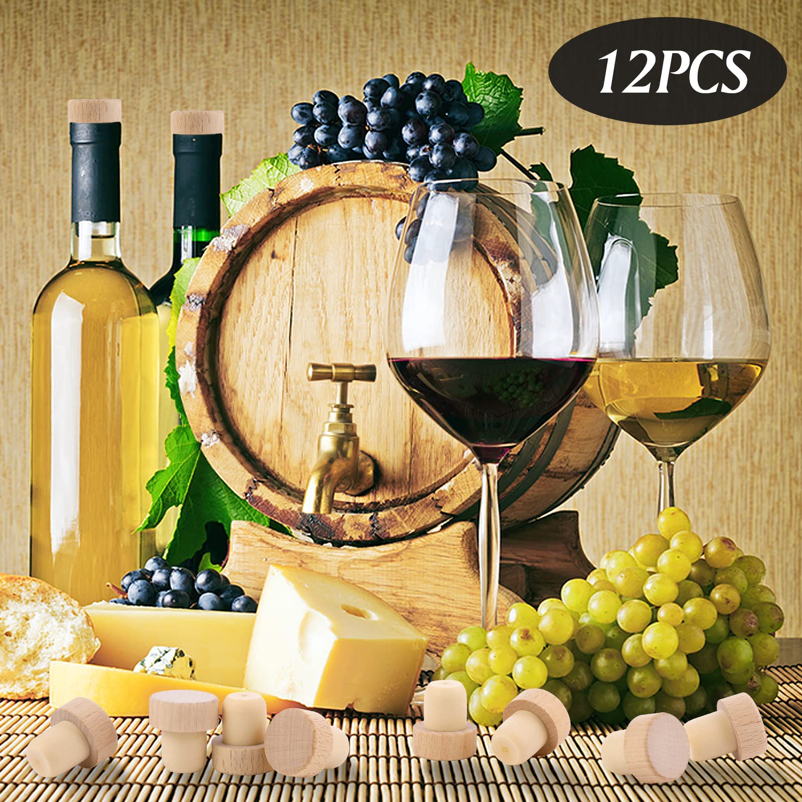 Abeillo 12 Pieces Wine Bottle Corks, T Shaped Wine Bottle Stoppers Reusable Wooden and Rubber Wine Cork Stopper Sealing Plug Bottle Cap for Wine Beer Bottles Crafts
