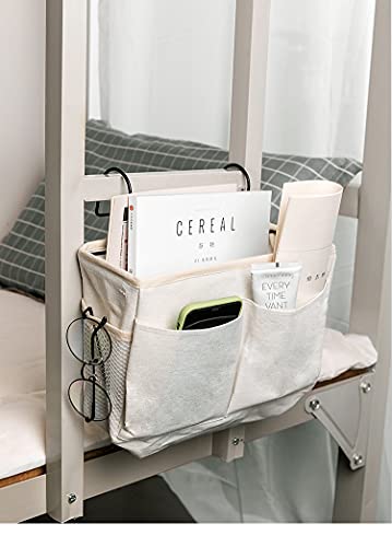 SMALIGOLA Bedside Caddy Bedside Hanging Storage Basket Multi-Function Organizer Caddy for Bunk and Hospital Beds Dorm Rooms Bed Rails, Can be Placed Glasses Books Mobile Phones Keys(White)