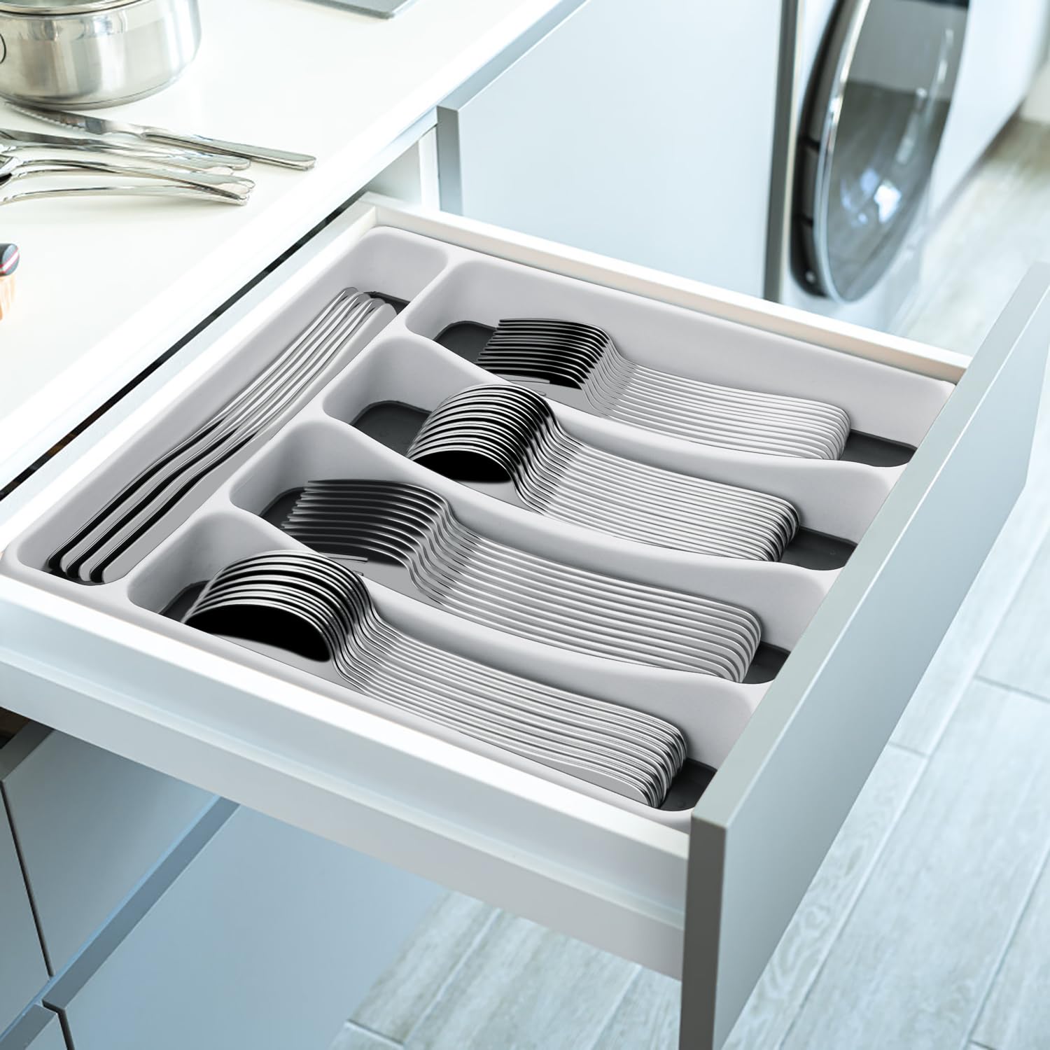 60-Piece Silverware Set with Organizer,AIVIKI Stainless Steel Flatware Set for 12,Cutlery Utensil Sets for Home Restaurant,Tableware Set Include forks spoons and knives,Mirror Polished,Dishwasher Safe