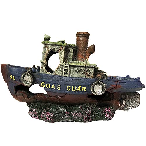 SLOCME Aquarium Large Shipwreck Decorations - Fish Tank Lifelike Ship Decor，Resin Material Large Pirate Ship Decor
